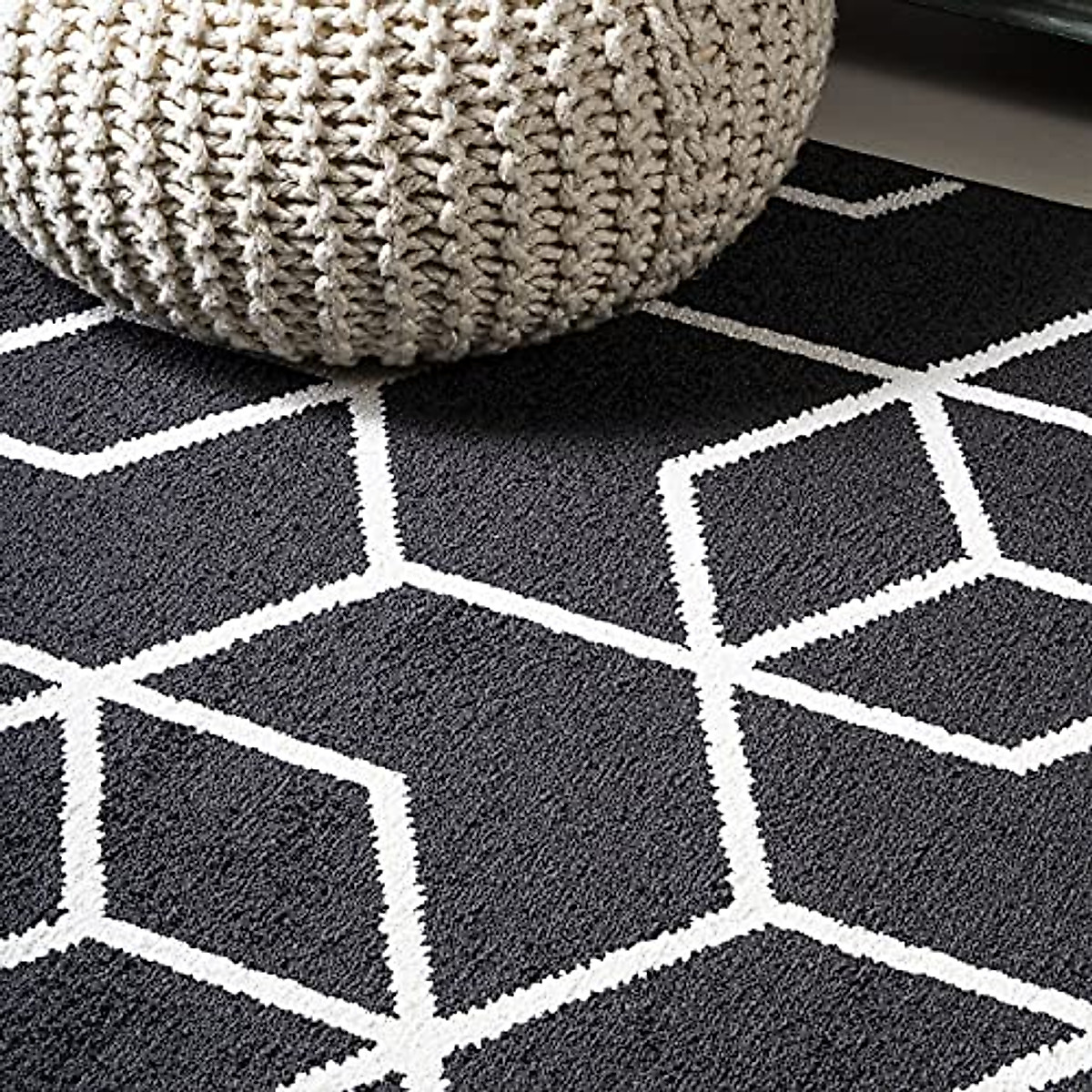 JONATHAN Y SEU101A-8 Tumbling Blocks Modern Geometric Indoor Area-Rug Contemporary Casual Easy-Cleaning Bedroom Kitchen Living Room Non Shedding, 8 X 10, Black/White