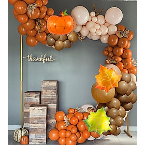 Fall Balloon Garland Arch Kit -Fall Birthday Party Baby Shower Decorations-133pcs Orange Brown Nude Balloons with Maple Leaves and Pumpkin for Little Pumpkin Fall Autumn Party Supplies