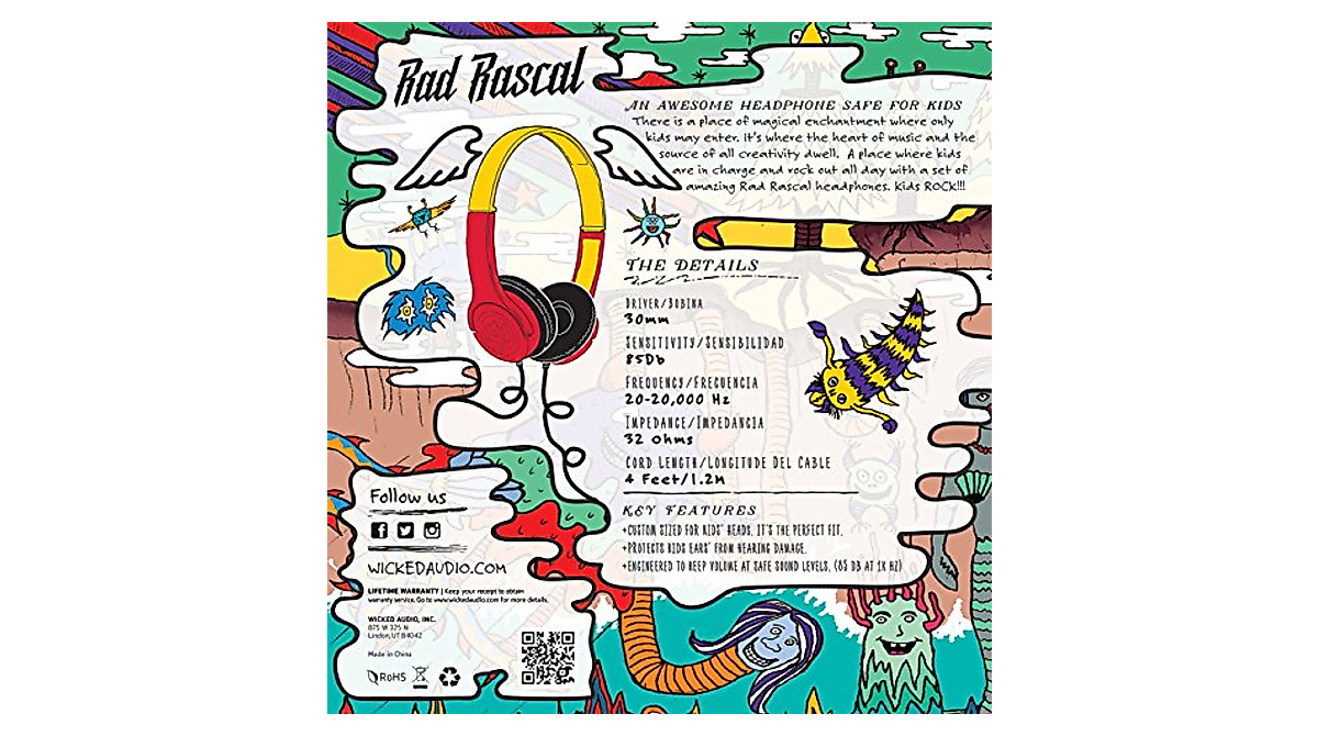 Wicked Audio Rad Rascal Kids Headphones with Safety Volume, (Ketchup ...