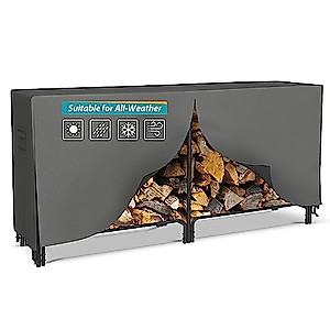 Patio Watcher 8 Feet Log Rack Cover, Heavy Duty Waterproof Patio Firewood Rack Cover, 96"x24"x42", Grey