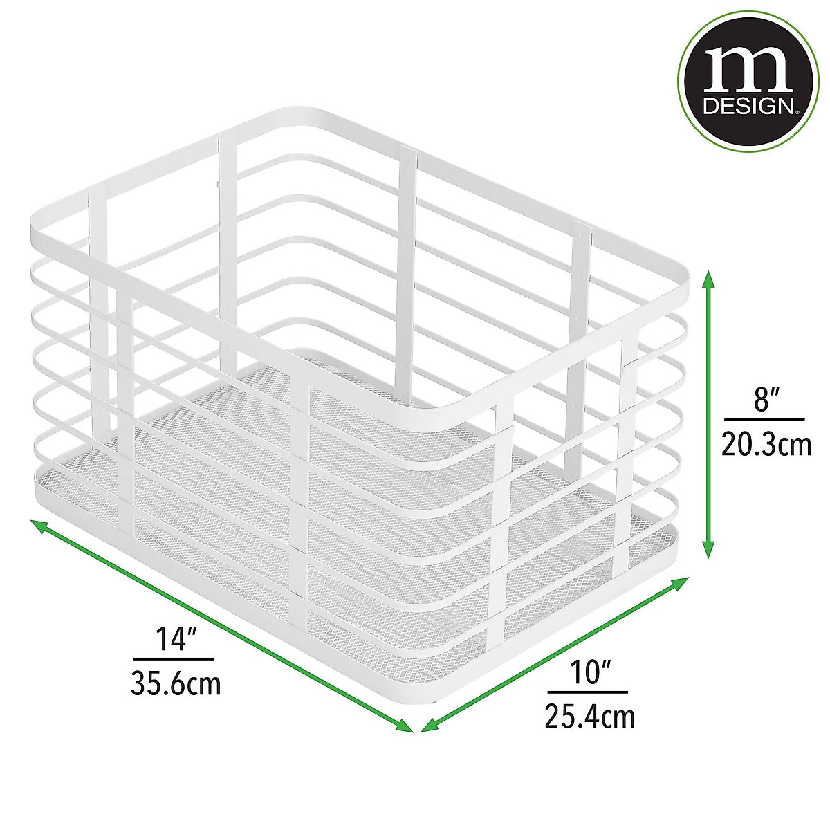 mDesign Metal Steel Wire Storage Basket Bin w/Built-in Handle, Open Top Industrial Design for Closet, Shelf Organization; Organize Clothes, Accessories, Carson Collection - 6 Pack - Matte White