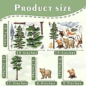 Jungle Animals Wall Decals,Cartoon Animals Wall Stickers,Watercolor Tree Animal Wall Stickers,Nursery Wall Decor Woodland Wall Decals,Bear Forest Animal Wall Decal for Kids Room Bedroom Playroom Decor