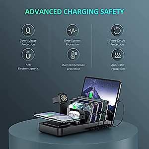 Getop Updated 8 in 1 Wireless Charging Station for Multiple Devices, Charging Dock with AirPods iWatch Charger Stand, 10W Wireless Charger and 9 Short Mixed Cables for iPhone/iPad/Tablets-Matt Black