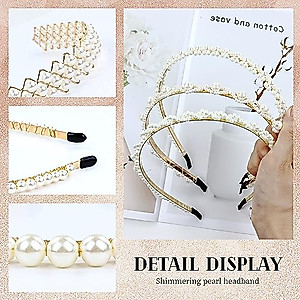 Cinaci 8 Pieces Decorative Gold Wedding Birthday Party Prom Artificial Pearl Headbands Bling Beaded Hair Tiaras Hoops Headpieces Accessories for Women Girls Teens Kids