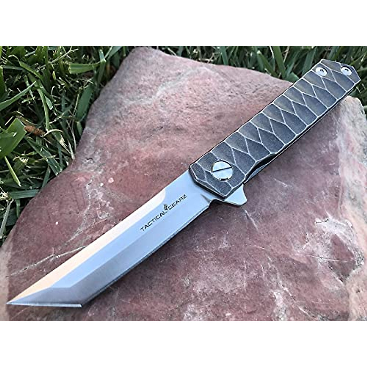 TACTICAL GEARZ EDC Tc4 Titanium Pocket Knife! Tc4 Titanium Handle! Ball Bearing, CPM-D2 Steel Blade! Includes Sheath!