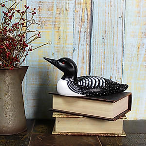 CVHOMEDECO. Primitives Hand Engraving and Painted Wood Loon Farmhouse Figurine Decorative Accent, 10-1/4 Inch
