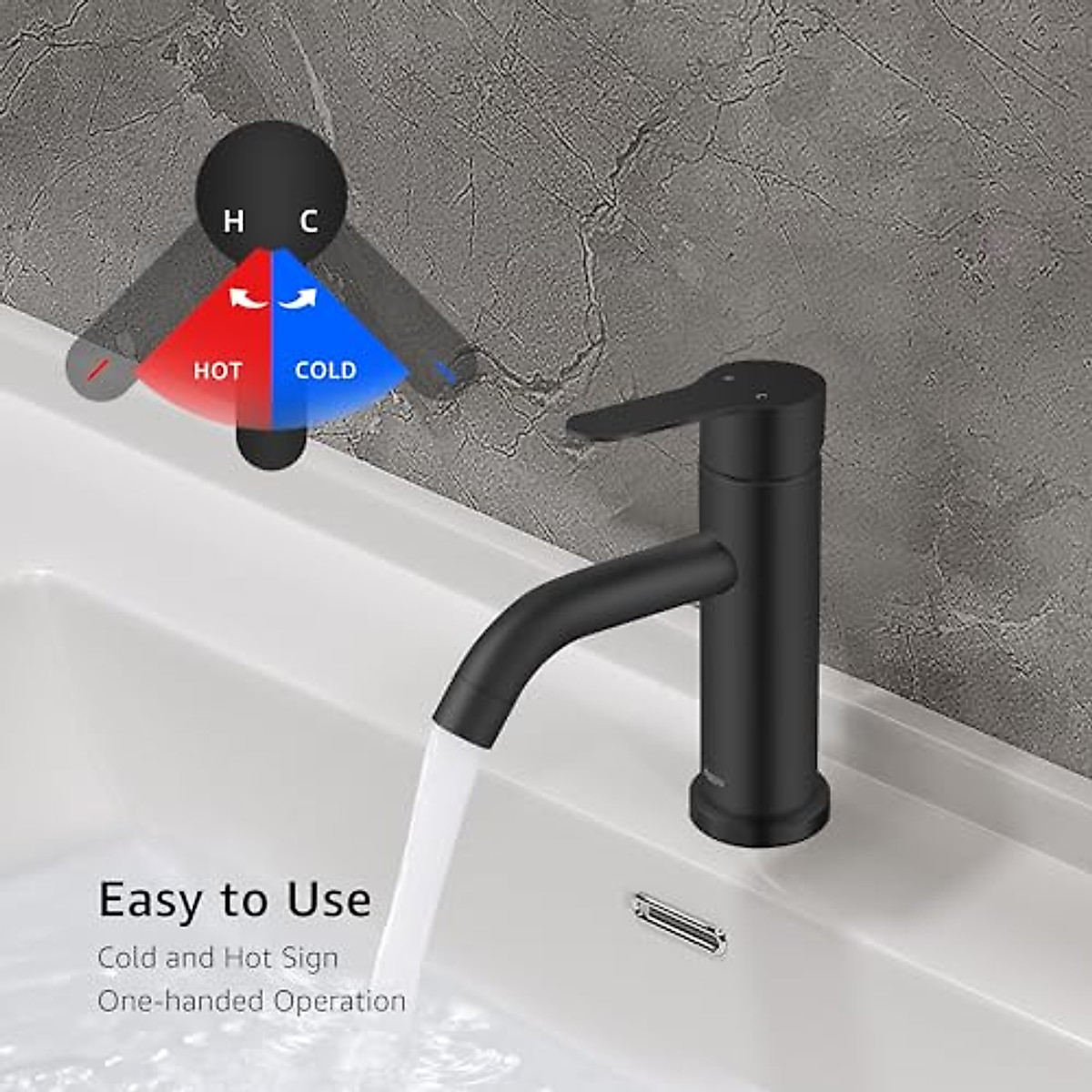 AMAZING FORCE Matte Black Bathroom Faucet Single Handle Bathroom Sink Faucet Single Hole with Pop Up Drain Assembly Matte Black Faucet for Bathroom Sink