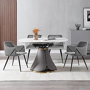 FurnitureR Set of 2, Velvet Fabric Side Accent Arm Scandinavian Modern with Metal Legs for Home Kitchen Living Bedroom Dining Chair, Grey