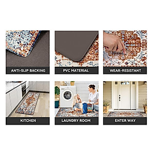 chiinvent Boho Kitchen Rugs Set of 2 Anti-Fatigue 0.4 Inch Thick Farmhouse Vintage Bohemian Kitchen Floor Mats Non Slip Waterproof Comfort PVC Mat Decor for Sink Laundry 17.3 x 28+17.3 x 47 Inch