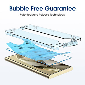 amFilm Auto-Alignment OneTouch for Samsung Galaxy S24 Ultra 6.8'' Screen Protector + Camera Lens Protector, Tempered Glass, 30 seconds Installation, Bubble Free, Case Friendly, Anti-Scratch [2+2 Pack]