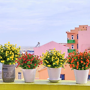 JOYGAR 8 Bundles Artificial Flowers Fake Boxwood Shrubs UV Resistant No Fade Faux Greenery Faux Plastic Lotus for Home Garden Hanging Planter Indoor Porch Patio Office Wedding Decoration(Yellow)