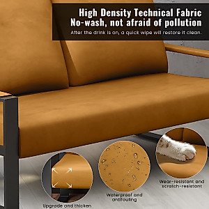 AWQM Faux Leather Couch, Mid-Century Loveseat Sofa,Upholstered Faux Leather Loveseat,Small Couch for Small Spaces,Office,Living Room,Camel