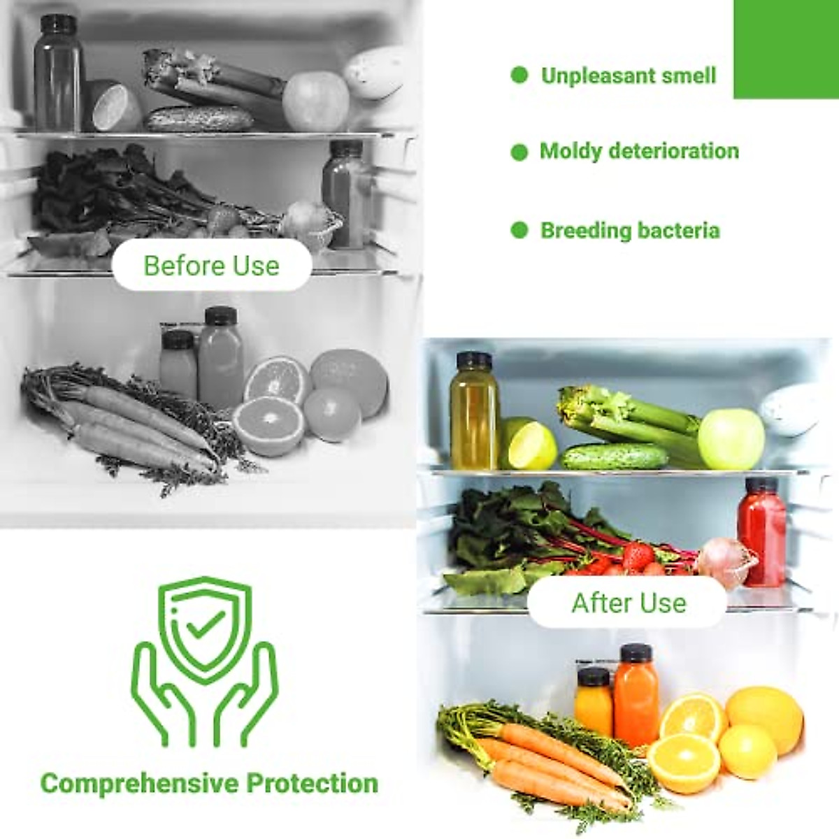 AZPAKO Refrigerator Deodorizer (2 Pack) - Natural Bamboo Activated Charcoal Fridge Deodorizer - Effective Than Baking Soda - Activated Carbon Smell Remover and Moisture Absorber , Fridge and Freezer Odor Eliminator