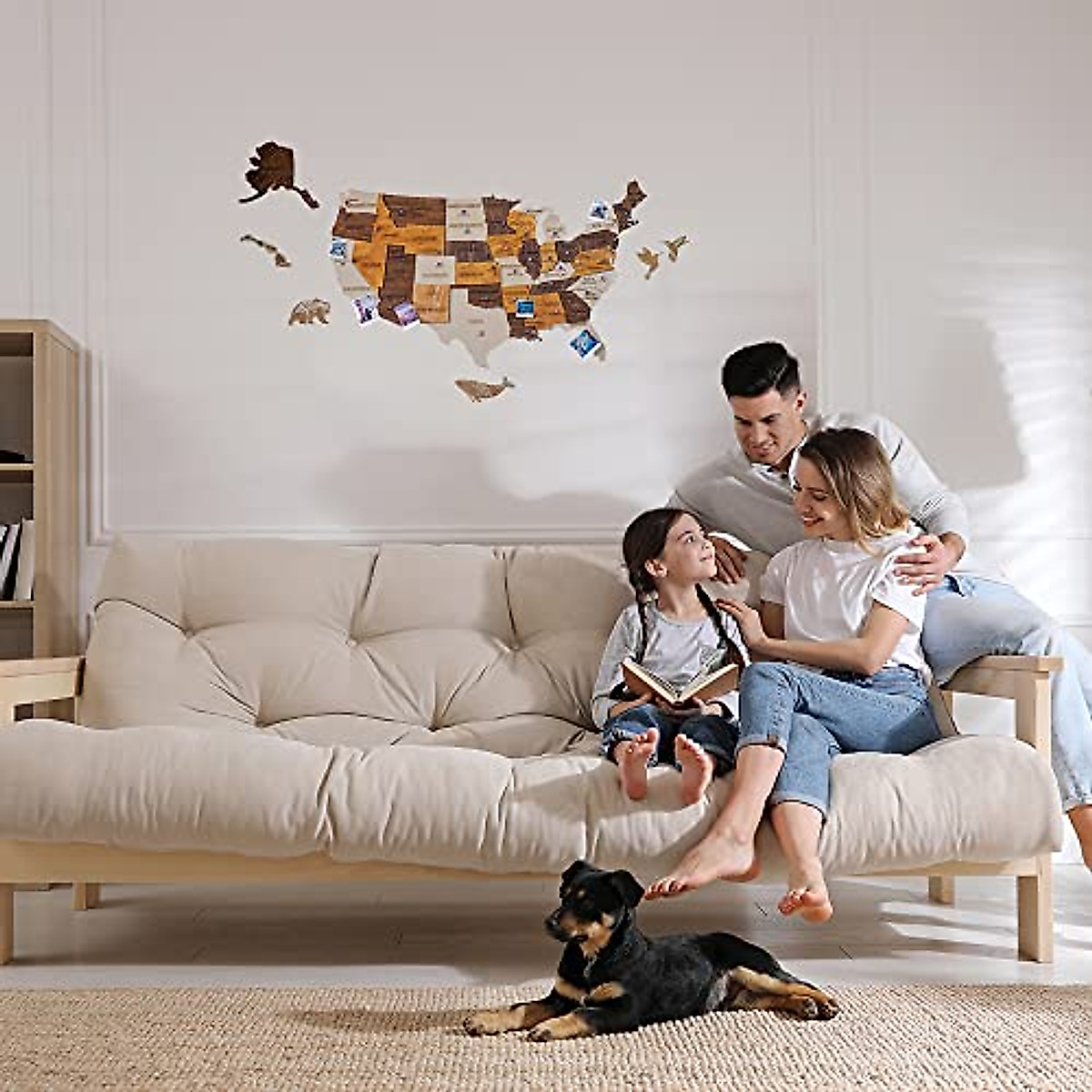 Jabihome 3D Wooden USA Map Wall Art, Wood United States Map with Push Pins, Gift for Him, US Map for Travel Gift for Men, Office Wall Decor, White Elephant Gifts, Christmas Gifts for Mom, Dad, Teacher, Boss, Men, Women (Size M: 23"L x 13"W)