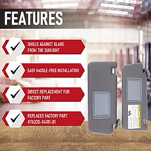 Driver and Passenger Side Sun Visor Set Gray Without Light - Left and Right Compatible with Toyota Tacoma 2005-2012 - Replaces 74320-35C10-B0,74320-04181-B1,74320-35B50-B0,74310-35C20-B0, 7431004111B1