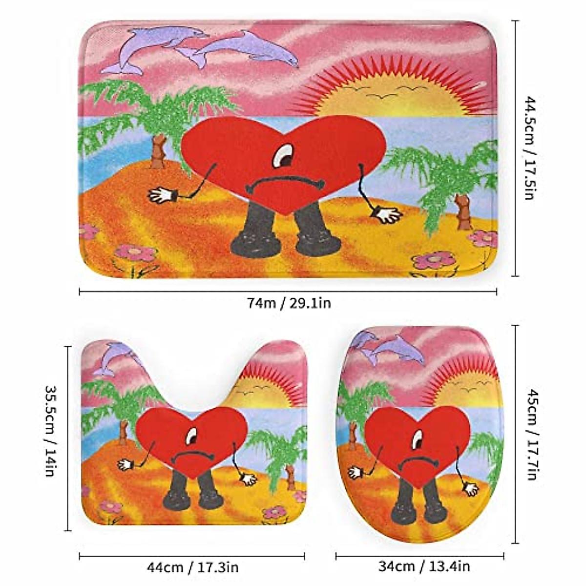 Bad Cute Bunny 4 PC Bathroom Shower Curtain Sets, with Non-Slip Rugs, Toilet Lid Cover and Bath Mat, Durable and Waterproof Bathroom Complete Set Decor Accessory 71" X 71"