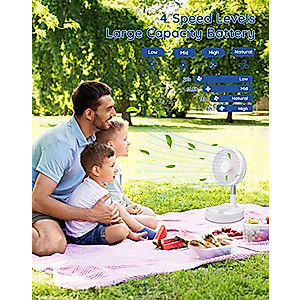 Primevolve Battery Operated Fan,Portable Rechargeable USB Floor Table Desk Fan with Adjustable Height, 4 Speed Settings Pedestal Fan for Bedroom Office Fishing Camping Travel, White 7.7"