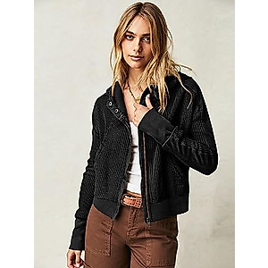 Azuki Sweatshirt Women Trendy - Effortlessly Stylish And RelaxIng Activewear With Waffle Grid Fabric-Size L Black