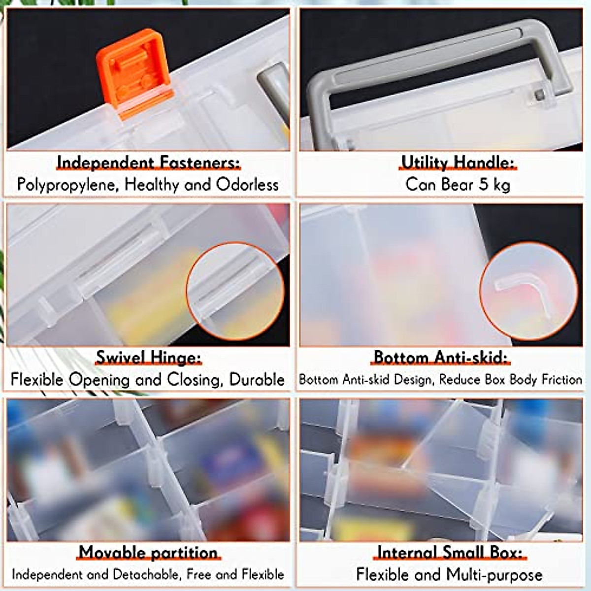 Juexica 2 Pack 48 Grids Clear Plastic Organizer Box with Removable Dividers Toy Collector Box Transparent Compartment Container Storage for Toy Jewelry Craft Bead (Box Only) (Clear, Classic)