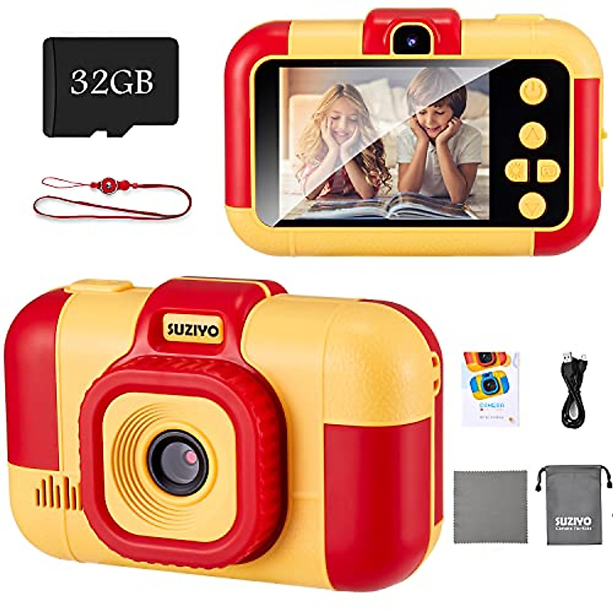 SUZIYO Kids Digital Camera, Children Selfie Video Camcorder 1080P Dual Lens 2.4 Inch HD, Best Christmas Electronic Gifts Toys for Age 3-10 Years Old Boys & Girls Toddlers (with 32G Micro SD Card, Red)