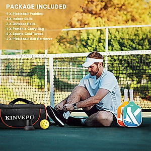 Pickleball Paddles Set of 6 Graphite Pickleball Set with Honeycomb Core and Comfort Grip,Pickle-Ball Equipment Includes 6 Paddles,6 Balls,1 Portable Carry Bag,6 Sports Cold Towel,2 Ball Retriever