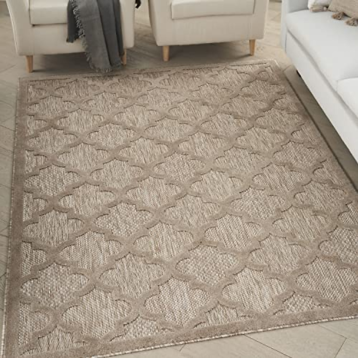 Nourison Easy Care Moroccan Natural Beige 5' x 7' Area -Rug, Trellis, Easy -Cleaning, Non Shedding, Bed Room, Living Room, Dining Room, Backyard, Deck, Patio (5x7)
