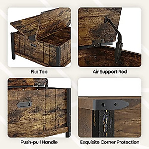 Bestier Farmhouse Coffee Table, Square Wood Center Table with Large Hidden Storage Compartment for Living Room, Rustic Cocktail Table with Hinged Lift Top for Home, Brown