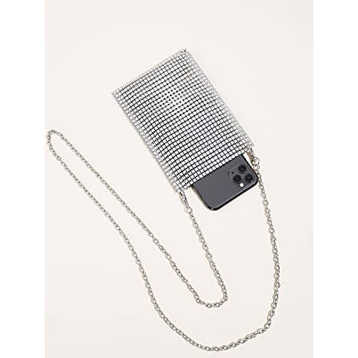 GORGLITTER Women's Rhinestone Decor Clutch Purses Evening Handbag Chain Shoulder Square Bag Phone Purse Silver One Size