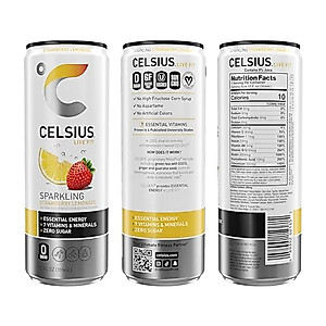 CELSIUS Sparkling Strawberry Lemonade, Functional Essential Energy Drink, 12 Fl Oz (Pack of 12)