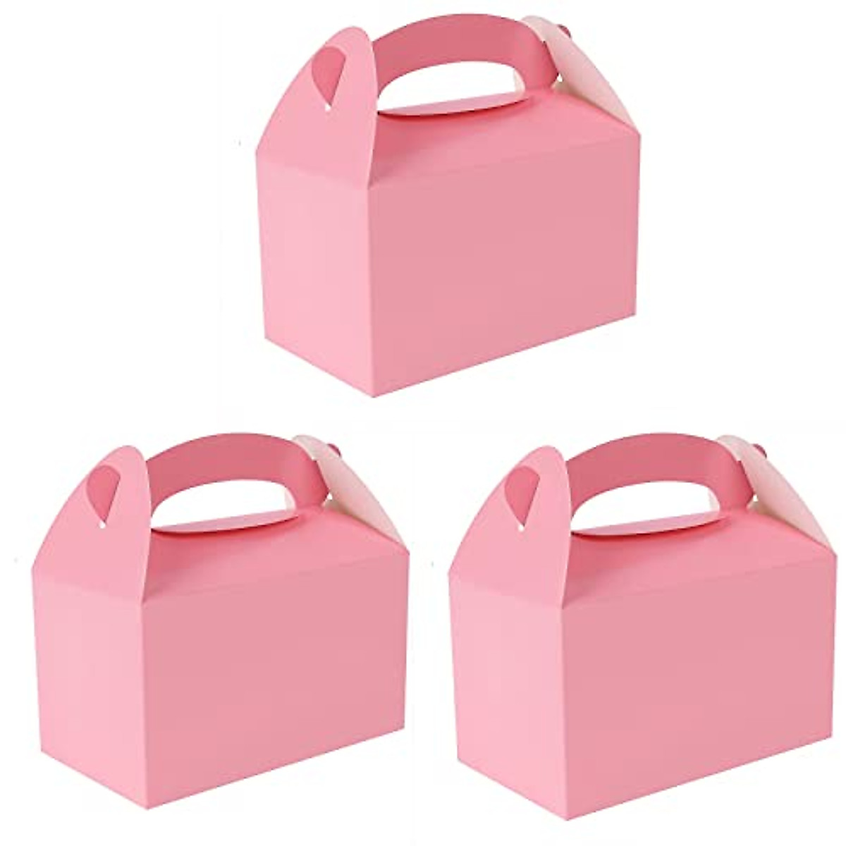 30 Pack Gift Boxes Treat Boxes 6.3X3.7X3.7Inches Party Cookie Favor Boxes Gable Candy Goodie Boxes with Handles Little for Birthday Party Small Boxes Cardboard Boxes Valentines Day for Gift Giving Pink