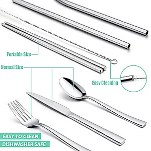 HaWare Portable Travel Utensils with Case, Stainless Steel Silverware Set for Camping Office School Lunch, Including Knife Fork Spoon Chopsticks, Reusable and Dishwasher Safe(Green)