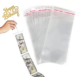 LOMIMOS 100pcs Cake Money Box Transparent Bag,Resealable Cellophane Adhesive Self-Sealing Clear Plastic Packing Bag for Birthday Wedding Party Decoration,3.1X7.5in