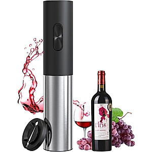 Electric Wine Bottle Opener, Battery Powered Stainless Steel Wine Bottle Opener, Wine Gift Automatic Wine Bottle Opener with Aluminum Foil Cutter (Stainless Steel Battery)