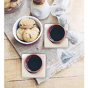 Farmhouse Decor Marble Coasters for Drinks - Kitchen Table Drink Coaster Set of 4-4" Diameter (Square, White, Rolled Edges)