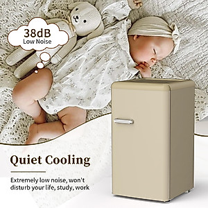 rosmena Retro Mini Fridge for Bedroom, 3.5 Cu.Ft Mini Fridge with Freezer, Mini Dorm Fridge with Thermostat Control, Small Fridge for Bedroom, Office, Dorm, Kitchen, Living Room(Gold)