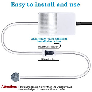 MingDak Mini Quiet Aquarium Air Pump for 1-15 Gallon Fish Tank,Oxygen Fish Aerator Pump Kit 1.5W with Airline Tubing & Check Valve & Air Stone Bubbler Accessories White