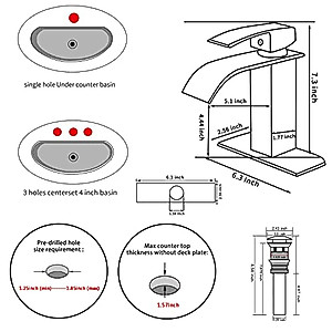 Brushed Gold Bathroom Faucet GGStudy Waterfall Bathroom Sink Faucet Deck Mount Single Handle One Hole Bathroom Vanity Faucet with Pop Up Drain