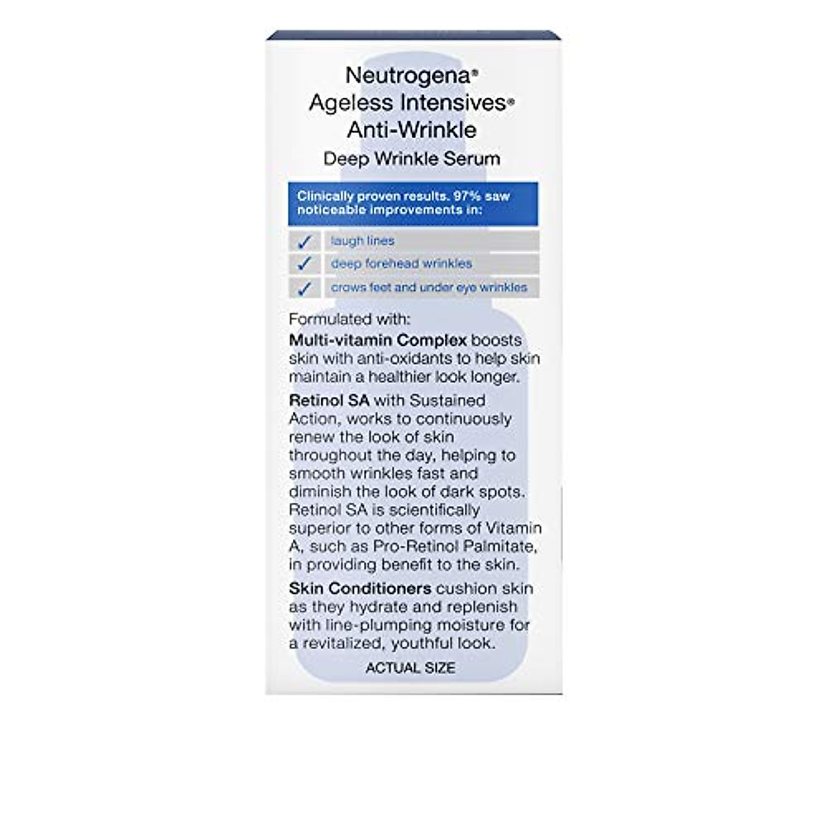 Neutrogena Ageless Intensives Anti-Wrinkle Retinol Serum, Deep Wrinkle Daily Serum with Retinol SA, Vitamin E, and Vitamin A, Anti-Wrinkle Serum Treatment, 1 fl. oz