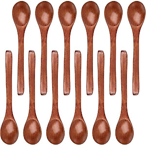 HAKSEN 12PCS Small Wooden Spoons, Mini Wooden Salt Spoons 5Inch Tasting Spoon Wooden Soup Spoon Serving Spoon for Coffee Tea Jam Bath Salts