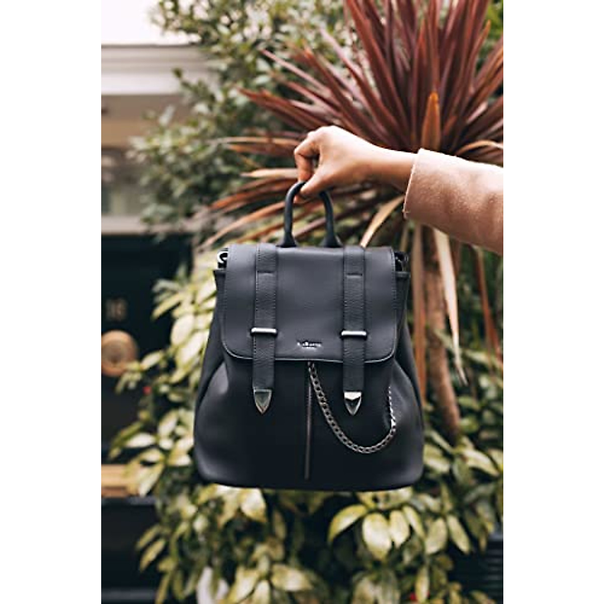 LaBante Leather Designer Backpack Rucksack Shoulder Travel Bag for Women with Adjustable Strap Peta Approved Vegan Sustainable- Black, Agnes