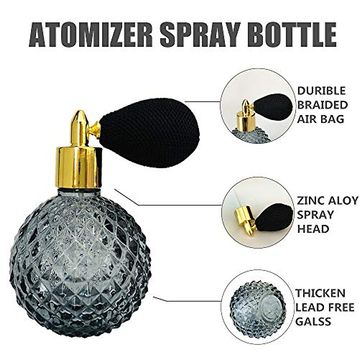 Shining Craft Perfume Bottles Empty Vintage Atomizer Spray Bottle 3.4OZ / 100ml - Classic Sprayer with Air Bulb, Refillable Perfume Bottle, SC001 (Black)