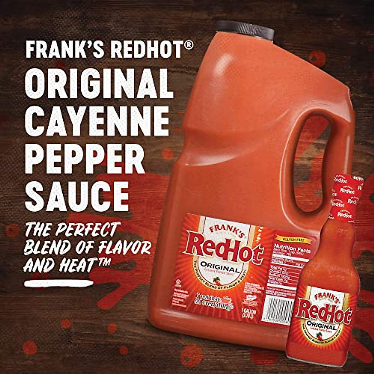 Frank's RedHot Original Cayenne Pepper Hot Sauce, 1 gal - One Gallon Bulk Container of Cayenne Pepper Hot Sauce to Add Flavorful Heat to Entrees, Sides, Snacks, and More