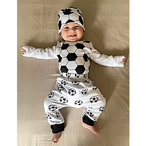 COSLAND Baby Soccer Outfit Infant Boys Cotton Pant Sets, White, 0-3 Months