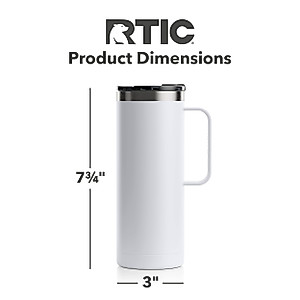 RTIC 20 oz Coffee Travel Mug with Lid and Handle, Stainless Steel Vacuum-Insulated Mugs, Leak, Spill Proof, Hot Beverage and Cold, Portable Thermal Tumbler Cup for Car, Camping, White