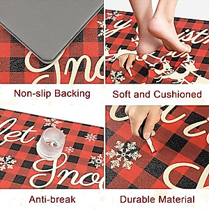 Ileading Buffalo Plaid Merry Christmas Kitchen Mats Set of 2 Let It Snow Anti Fatigue Kitchen Mats for Floor Snowflake Winter Holiday Area Rug Cushioned Standing Desk Mat for Home Kitchen Floor