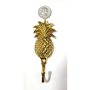 4-1/4" Pineapple Fruit Strong Hook Hanger Shiny Solid Brass Coat Hat Hanger #Q11