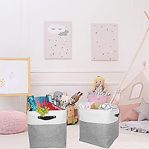 JANFOUR Cube Storage Bins,13 Inch Storage Baskets for Organizing Shelves Linen Closet Nursery,Fabric Cubes Basket with Handles for Toys Clothes,Basket with 4 Basket Bin Labels…