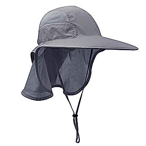 lenikis Unisex Outdoor Activities UV Protecting Sun Hats with Neck Flap Black Grey