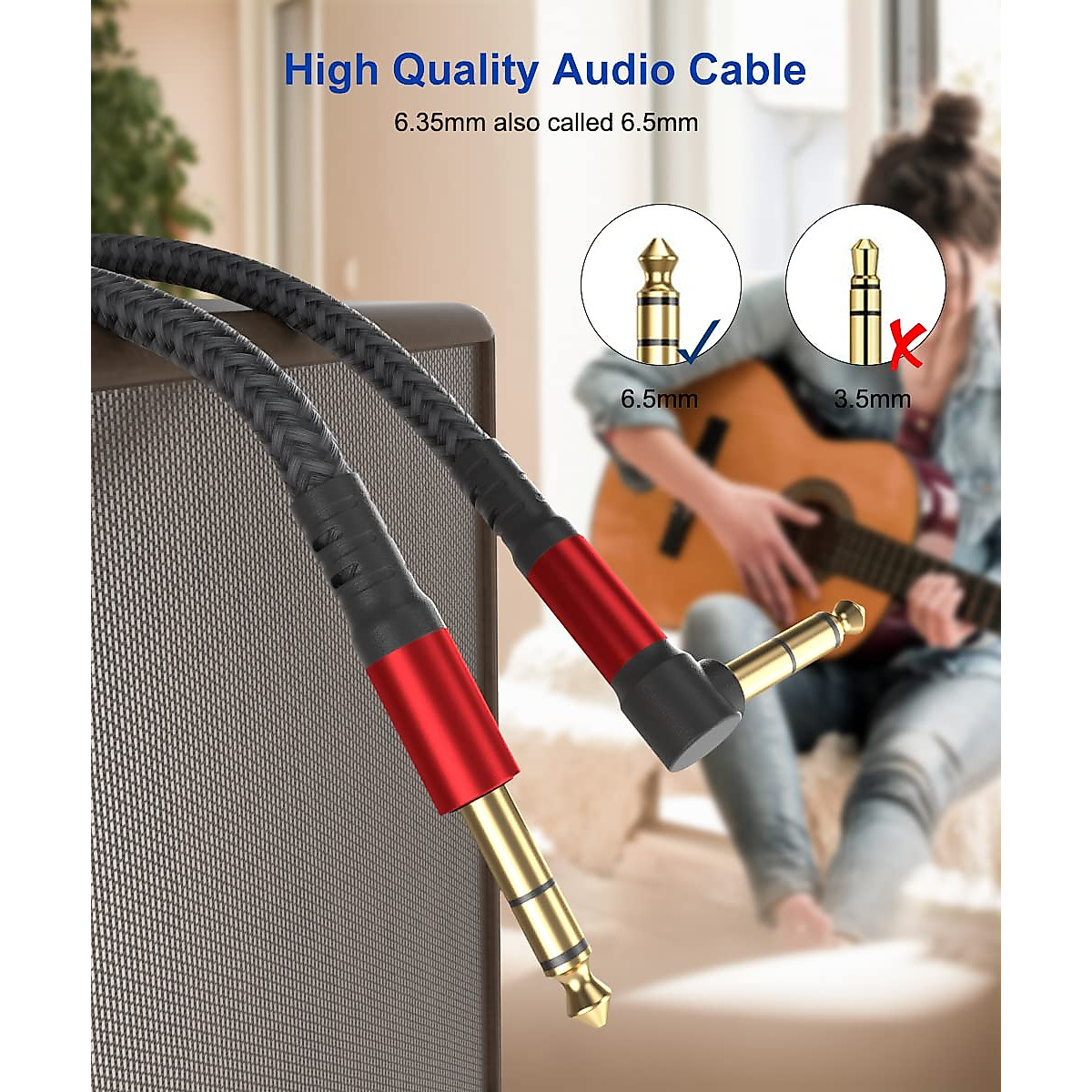 IALEGANT 1/4 Inch Cable TRS Guitar Cable 10 ft 2-Pack, Instrument Cable Guitar AMP Cord Straight to Right Angle 6.35mm Male to Male Stereo Audio Cable for Electric Guitar, Bass, Amplifier, etc.