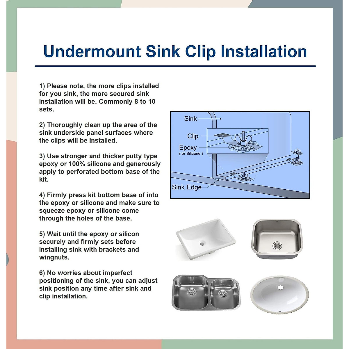 Undermount Sink Bracket Clip, Universal Heavy Duty Epoxy Undermounting Sink Wash-Basin Support Clamps for Bathroom Kitchen Marble Granite Vanity Countertop Installation and Repair Kit